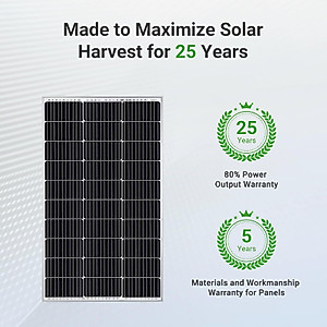 Traver Force Solar Panel 100 Watt 10BB Monocrystalline 12V Solar Panels for Home High Efficiency Solar Module Power Charger for RV Camping Cabin Marine Boat Motorhome Off-Grid Black