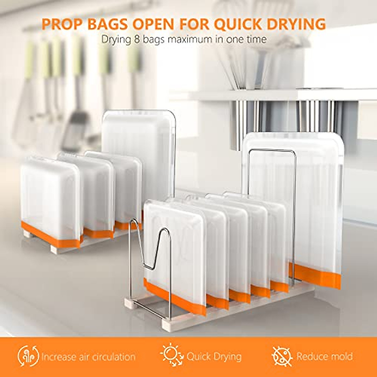 Peekia Reusable Bag Drying Rack,Silicone Bag Drying Rack,Gallon Bag Drying Rack,Drying Rack for Cups,Bottles,Pan Lid&Cutting Board Organizer