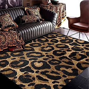 QINYUN Fashion Beautiful Style Area Rug, Leopard Print Light Luxury Living Room Rug, Home Decor Rug Soft and Durable Easy to Clean, Suitable for Bedroom Apartment Office-5ft×7ft
