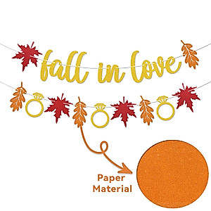 Fall in Love Banner - Fall Bridal Shower Decor, Autumn Maple Leaves Ring Theme Bridal Wedding Party Decorations Gold Glitter