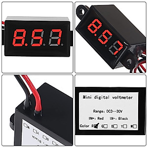 4pcs Mini Digital DC Voltmeter 0.28 Inch Two-Wire DC 3.0V-30V Digital Voltmeter Waterproof Dustproof and Drop Resistant Voltmeter Display Voltage Tester Meter (Red)