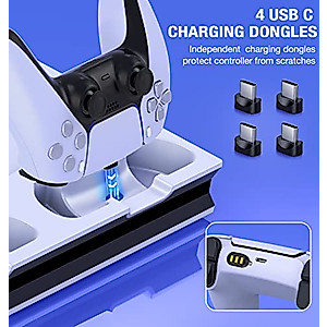 PS5 Stand with 3 Level Cooling Fan, Dual Fast PS5 Controller Charging Station Incl. 4 USB C Dongles, 3 USB Hubs, Headset Holder, Media Slot,PS5 Accessories PS5 Cooling Station for Sony P5 Digital/Disc