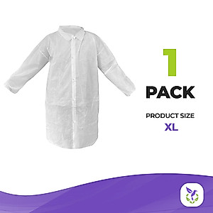 AMZ Medical Supply Disposable Lab Coats for Adults XL, White Disposable Lab Coat Knee Length, SMS 40 GSM Painting Lab Coat No Pockets, Medical PPE Coat with Long Sleeves, Elastic Wrist, Loop Fasteners