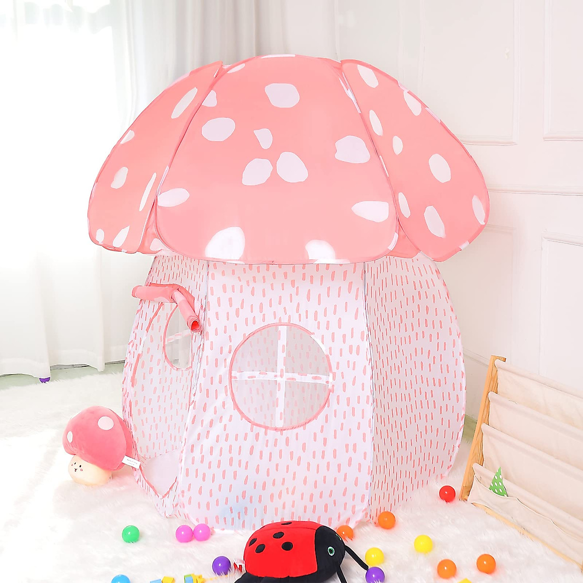 Play Tent for Kids Pop Up Tent Indoor Outdoor Boys and Girls Playhouse with Exquisite Design for Imaginative Mushroom Tent by CRAWLBO Patented(Pink/Large)