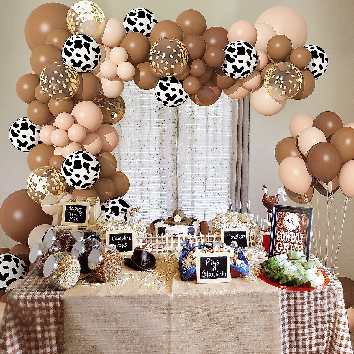 170Pcs Brown Cow Balloons Garland Arch Kit, Coffee Brown Neutral Blush Confetti Cow Print Balloons for Western Cowboy Cowgirl Farm Animal Themed Baby Shower Birthday Party Decorations Supplies