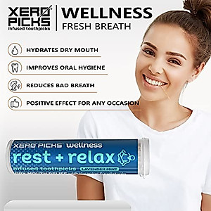 Xero Picks Wellness - Infused Flavored Toothpicks for Long Lasting Fresh Breath & Dry Mouth Prevention - 60 Picks - 3 Pack - Lavender Mint - Rest + Relax
