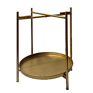 The Urban Port 20-Inch High Round Side End Table with 2-Tier Iron Frame, Matte Gold