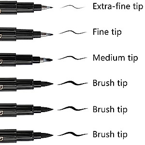 SAYEEC Calligraphy Brush Pens, Refillable Hand Lettering Pen, Black Ink Calligraphy Brush Markers Set for Beginners Writing Journaling Sketching Art Drawing Illustration Scrapbooking (4 Size, 6 Pack)