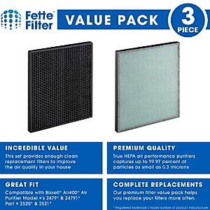 Fette Filter - Air Purifier Replacement Filter Set Compatible with Bissell Air400 Air Purifier Model #'s 2479 & 24791 Compare to Part # 2520 and 2521. Combo Pack (1Hepa Filter & 1 Carbon Filter)