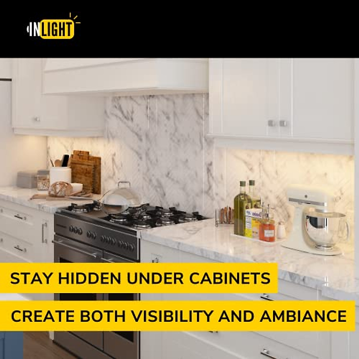 GETINLIGHT Dimmable Hardwired Only Under Cabinet LED Lights, 24-inch, Soft White(3000K), Matte White Finished, ETL Listed, IN-0201-13-WH