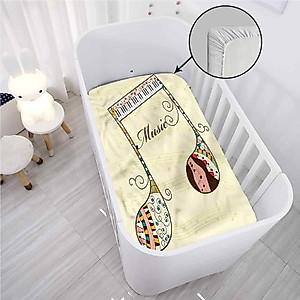 LCGGDB Music Fitted Crib Sheet,Keyboard Musical Note Decorative Breathable Cozy Baby Sheet Portable Crib Mattress Topper for Baby Boys Girls,Ultra Soft Jersey,Full Standard,28" x 52"