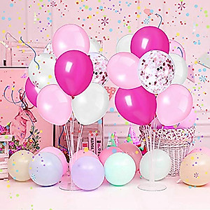 Thomtery Pink Confetti White Balloons, 50pcs 12 inch Latex Balloons for Birthday Party, Valentine's Day Decorations