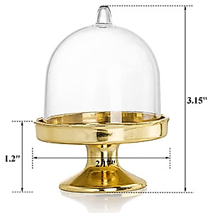 Okllen 36 Pack Mini Cake Stand with Lid, Plastic Cupcake Stand Plate Dome Cover, Clear Small Cake Display Stand for Chocolate, Dessert, Wedding, Birthday, Baby Shower, Tea Party Supplies, Gold