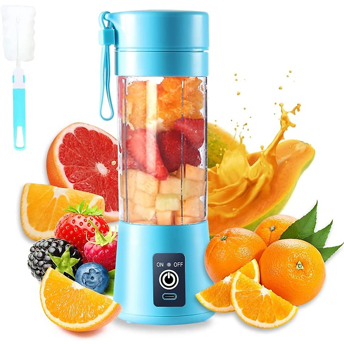 Portable Blender USB Rechargeable Best Personal Blender for Shakes and Smoothies, with 4 Ultra-sharp Blades for Travel, Office & Sports (Blue)