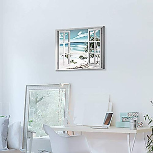 Open Windows Canvas Wall Art: Beach with Coastal Palm Graphic Artwork Print on Wrapped Canvas for Wall Decor(24''x18'')