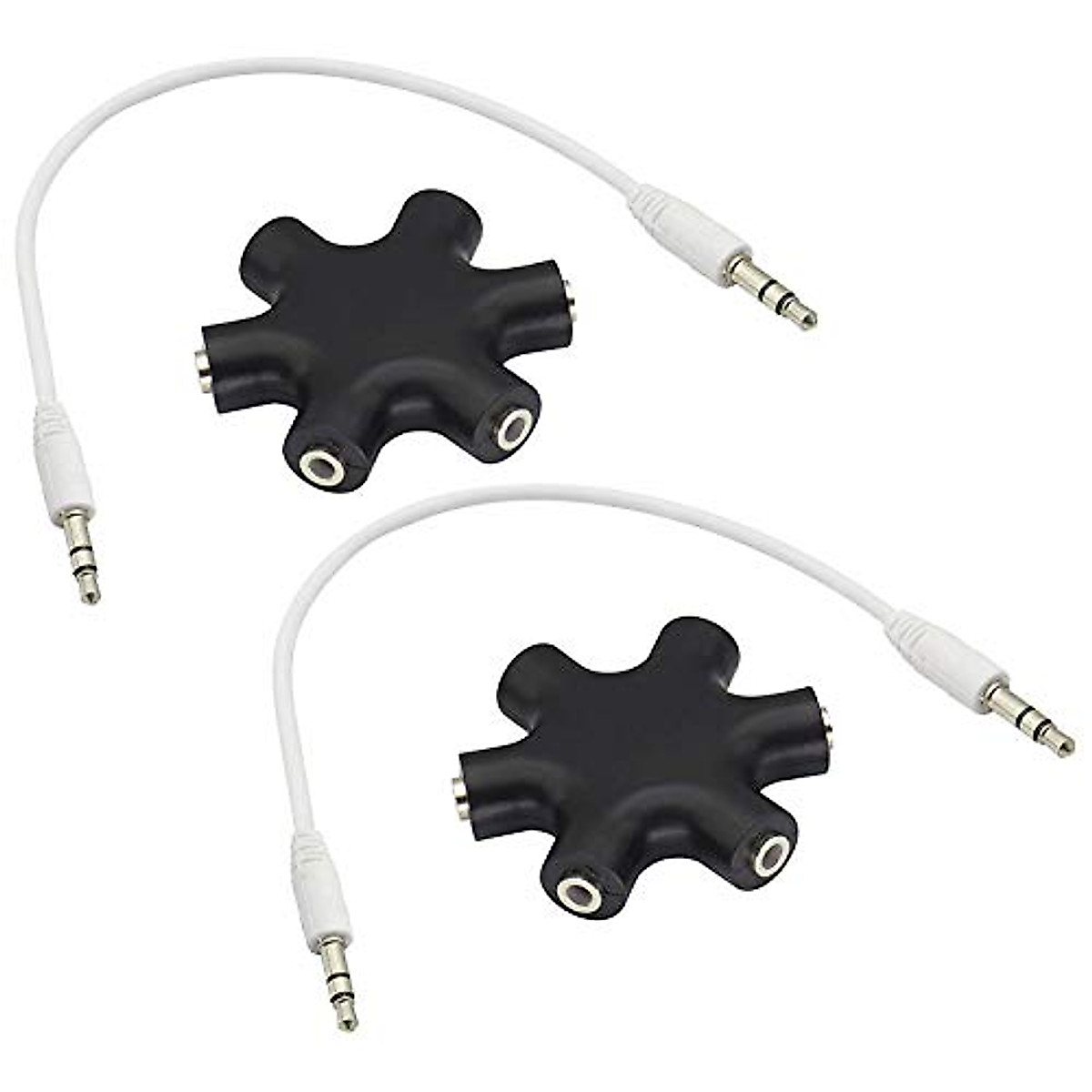 zdyCGTime Headphone Splitter, 3.5mm Stereo Audio Headset Adapter 3.5mm 6-Port Music Sharer, 3.5mm 6 Port Female Headphone Splitter Audio Connector with 3.5mm M/M TRS Stereo Plug Cable(Black)