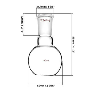 QWORK Glass 100ml Single Neck Flat Bottom Boiling Flask, with 24/40 Standard Joint, 2 Pack Heavy Wall Distillation Receiving Apparatus, Taper Outer Joint Lab Glassware, 100mL