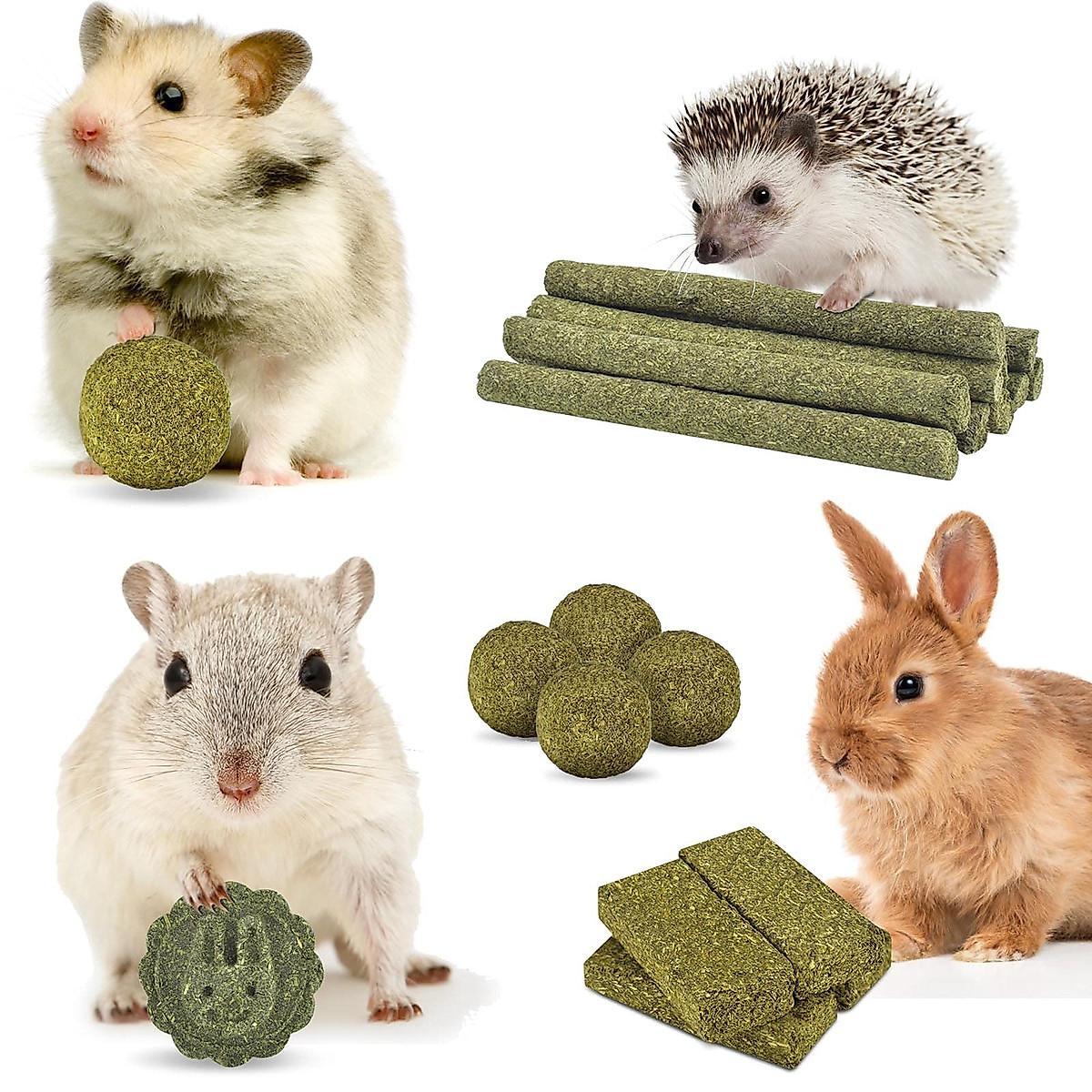 ERKOON 25Pcs Bunny Chew Toys, 100% Natural Timothy Hay Chew Biscuit&Treats Sticks, Chew Toy for Teeth for Rabbit Chinchilla Guinea Pig Hamster Gerbil Squirrel, 8.5oz