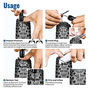 Tirellix Bike Tire Plug Kit – (Black) Tubeless Tire Repair Kit, Fix Flat or Puncture in Bicycle, MTB Motorcycle Tire, Portable Bike Tool Kit Includes Reamer, Insertion Fork, 5 pcs 1.5mm Tire Plugs