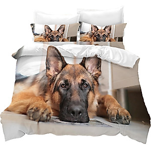 Brown German Shepherd California King Duvet Cover Animal Print Bedding Soft Microfiber Comforter Cover and 2 Pillow Shams 20"X36", Bed Set Duvet Covers with Zipper for Home Room Decor