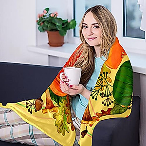 Autumn Pumpkin and Mushroom Prints Soft Warm Cozy Blanket Throw for Bed Couch Sofa Picnic Camping Beach, 150×100cm