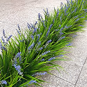 12 Bundles Artificial Plants Outdoor Fake Monkey Grass with Flowers for Pot Garden Verandah Decor for Window Garden Office Patio Hanging Planter Pathway Front Porch (Grass with Flowers)