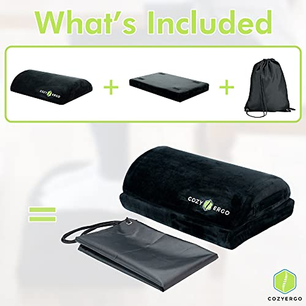 CozyErgo Adjustable Foot Rest for Under Desk at Work - Ergonomic Under Desk Foot Rest Helps with Knee & Back Pain - Under Desk Footrest Supports Swollen Ankles - Desk Foot Stool Posture Corrector