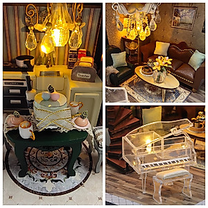 Lannso DIY Dollhouse Miniature Kit, Doll House Kit with Dust Proof Cover and Music Box, Mini Wooden Dollhouse Toys for Adult Gift(M2132)