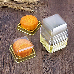 XIYUAN 50PACK Square Moon Cake Trays Mooncake Packaging Box Container Holder with Covers Plastic Transparent Baking Dessert Cake Boxes,Black