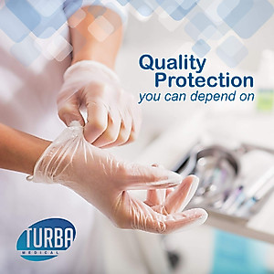 Disposable Vinyl Gloves, 100 Size Large Non Sterile, Powder Free, Latex Free - Examination Gloves, Cleaning Supplies, Kitchen and Food Safe - Ambidextrous - by Turba