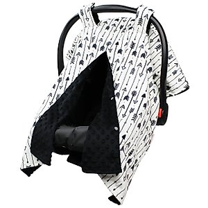 Top Tots Baby Car Seat Canopy Cover - Black Native Arrows on White