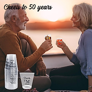 100 Pack Cheers to 50 Years Shot Glasses 2 oz Hard Plastic Disposable Cups, 50th Party Favors Small Clear Tasting Cups for Wine Whiskey for Women Men Wedding Anniversary