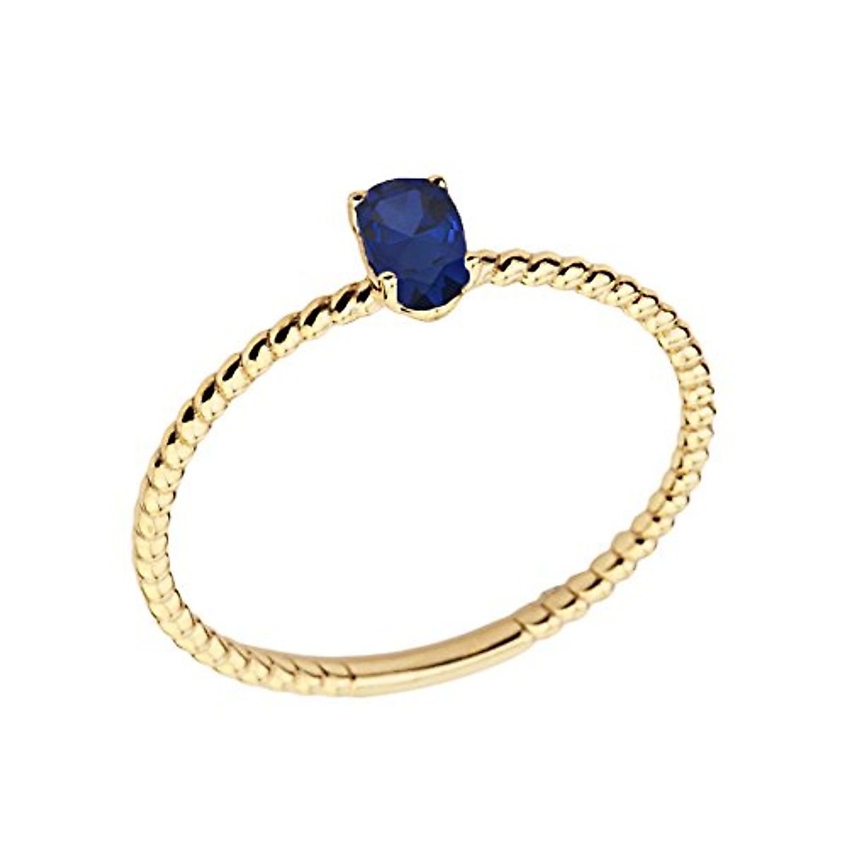 Dainty 10k Yellow Gold Stackable Oval-Shaped Sapphire Rope Engagement/Promise Ring