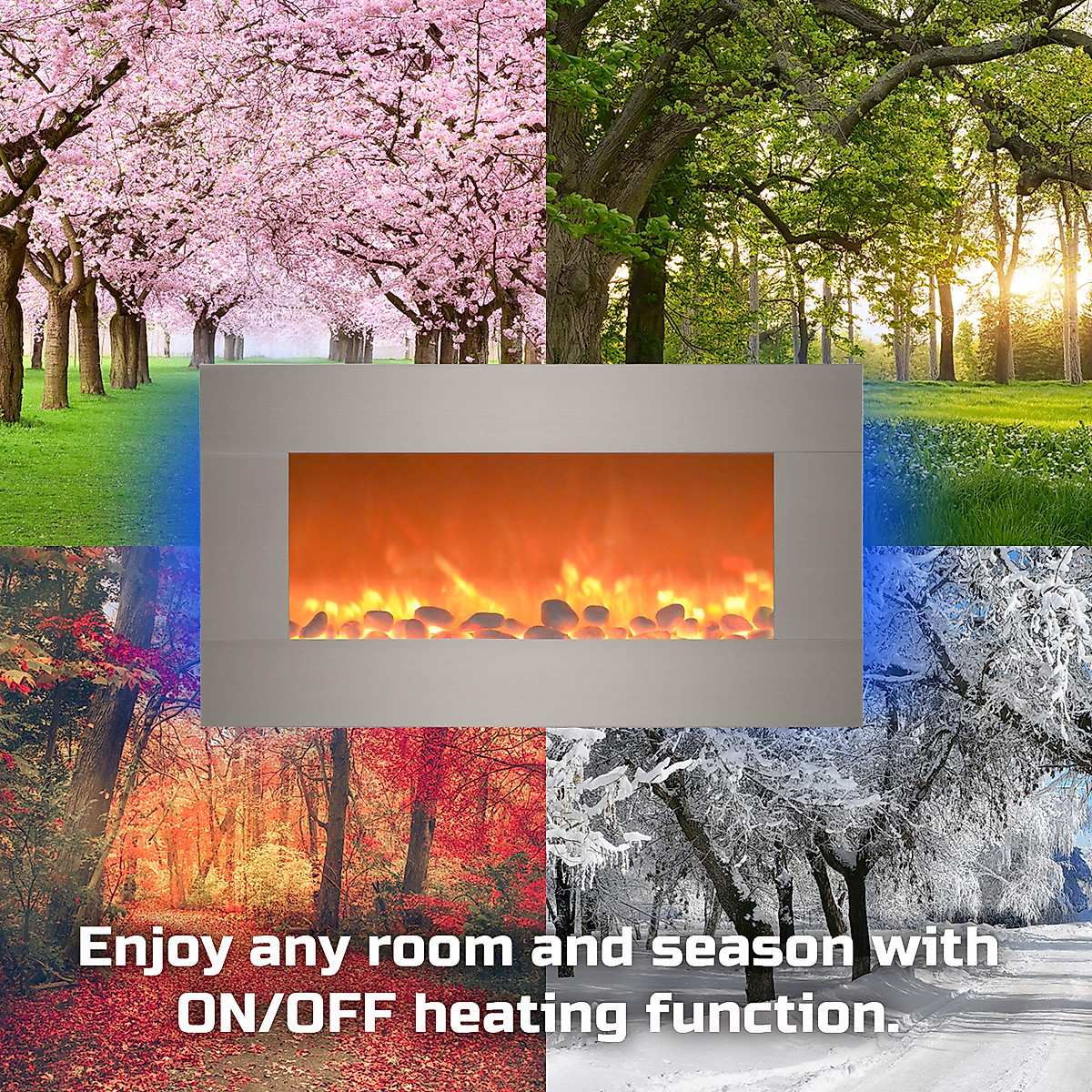 31-Inch Electric Fireplace - Front Vent, Wall Mounted, 13 Backlight Colors, Adjustable Heat and Remote Control by Lavish Home (Silver)