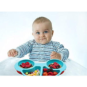 Silicone Divided Toddler Plates - Portable Non Slip Suction Feeding Plates for Children Babies and Kids BPA Free Baby Dinner Plate (Car-Blue)