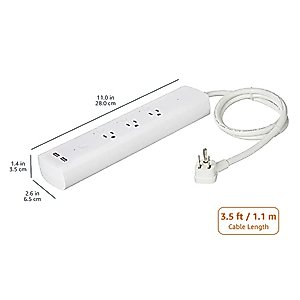 Amazon Basics Smart Plug Power Strip, Surge Protector with 3 Individually Controlled Outlets and 2 USB Ports, 2.4 GHz Wi-Fi, Works with Alexa