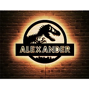 Light up Name Sign for Wall Dinosaur - Custom Name Jurassic Wall Art Led Light - Personalized Tyrannosaur T-Rex Wall Decor - Dinosaur Wall Art Kids Room Bedroom Neon Multi Color Boys