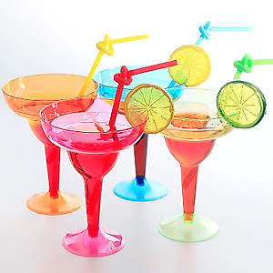 supernal 36pcs Plastic Margarita Glasses,12oz Neon Disposable Cocktail Cups, Colorful Mexican Theme Party Decorations for Carnivals, Dia De Muertos, Green, Blue, Pink, Orange
