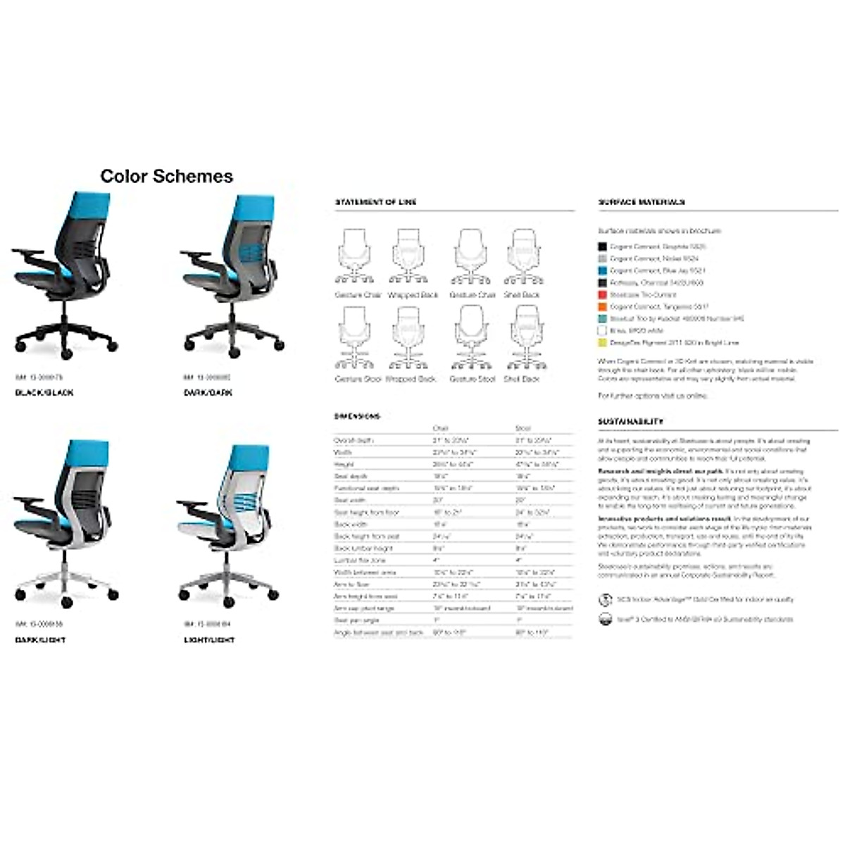 Steelcase Gesture Office Chair - Cogent: Connect Licorice Fabric, Medium Seat Height, Wrapped Back, Dark on Dark Frame, Lumbar Support