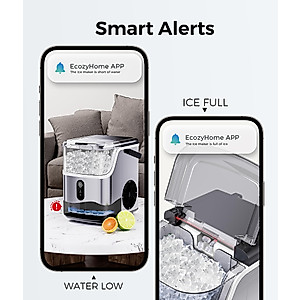 ecozy Smart Nugget Ice Maker Countertop, Pebble Ice Maker with 35lbs/24H Soft Chewable Ice, Self-Cleaning Ice Machine with Voice Control for Home Kitchen Party Bar Office, Stainless Steel