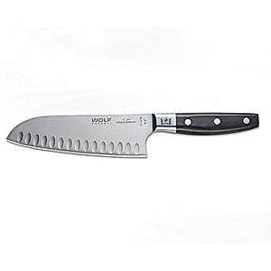 Wolf Gourmet 6.5" Hollow-Edged Santoku Knife, Ergonomic for Comfort and Control, Forged High-Carbon Stainless Steel, 12.5 Degree Angle, Durable (WGCU127S)