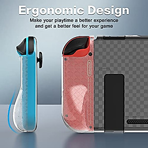 HEYSTOP Switch Case and Screen Protector - Dockable Soft TPU Protective Cover for Nintendo Console With 6 Thumb Grips and Accessories