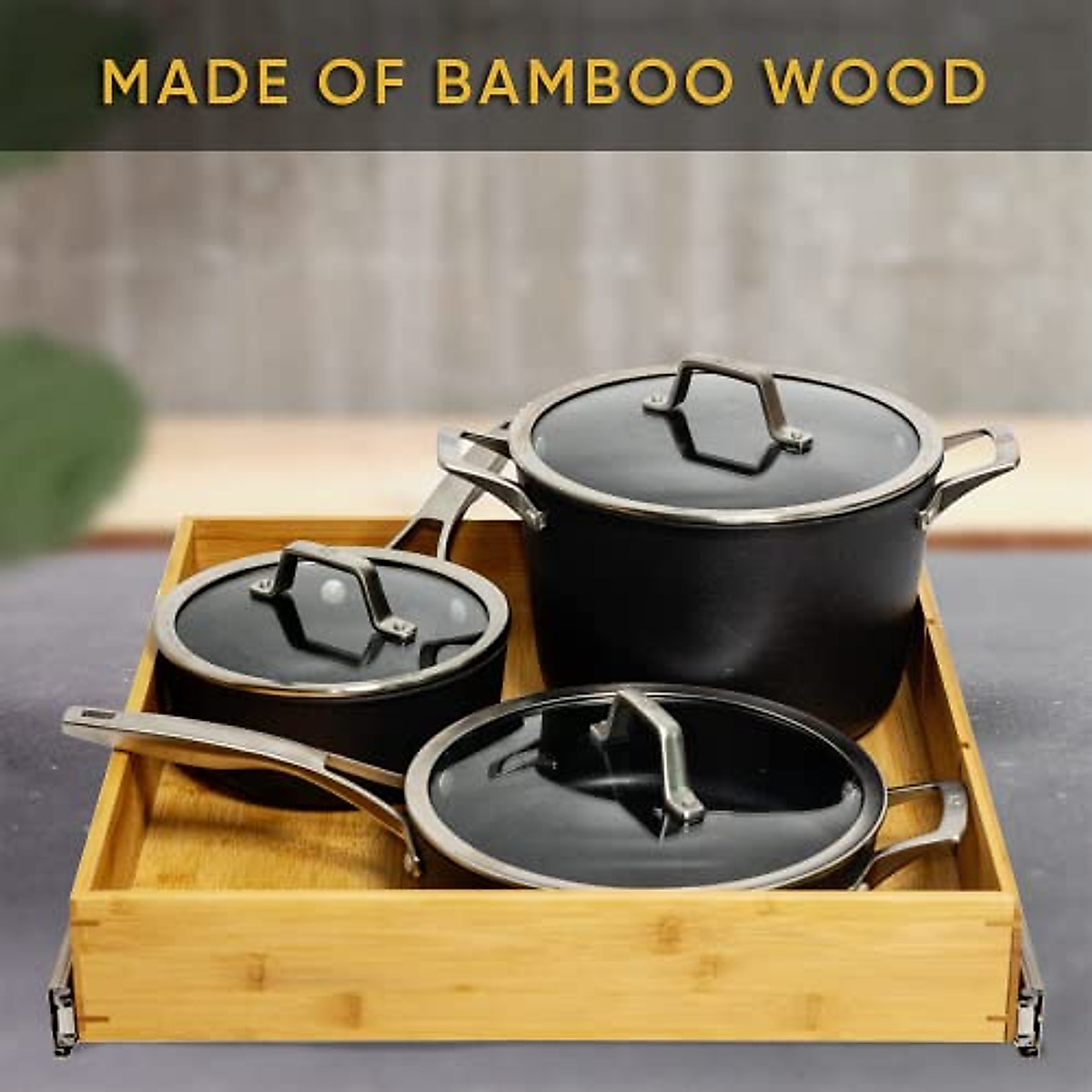 Fabsome Sliding Bamboo Cabinet Organizer - Kitchen & Pantry