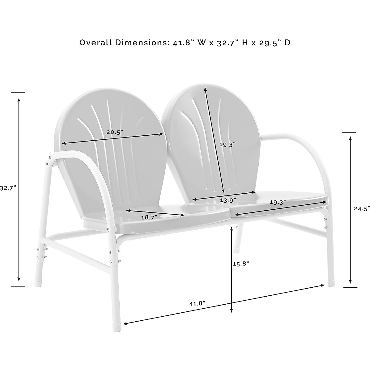 Crosley Furniture Griffith Retro Metal Outdoor Loveseat, 2-Person Patio Bench for Porch, Deck, Balcony, Red