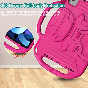 MENZO Kids Case for iPad Air 5th/4th Generation (2022/2020),iPad Air 10.9 inch Case, Light Weight Shockproof Shoulder Strap Handle Stand Kids Case for iPad Air 5/4, iPad Pro 11 2021/2020/2018, Rose