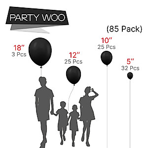 PartyWoo Black Balloons, 85 pcs Matte Black Balloons Different Sizes Pack of 18 Inch 12 Inch 10 Inch 5 Inch Black Balloons for Balloon Garland Balloon Arch as Birthday Party Decorations, Black-Y18