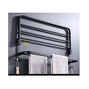 Towel Shelf-XINGLO- with Double Towel Bar Rack Organizer for Bathroom Hotel Stainless Steel Modern Wall Mount Matte Black,Hole-Installing ,Space Saving ,Square Style 15.55-Inch/38.5CM