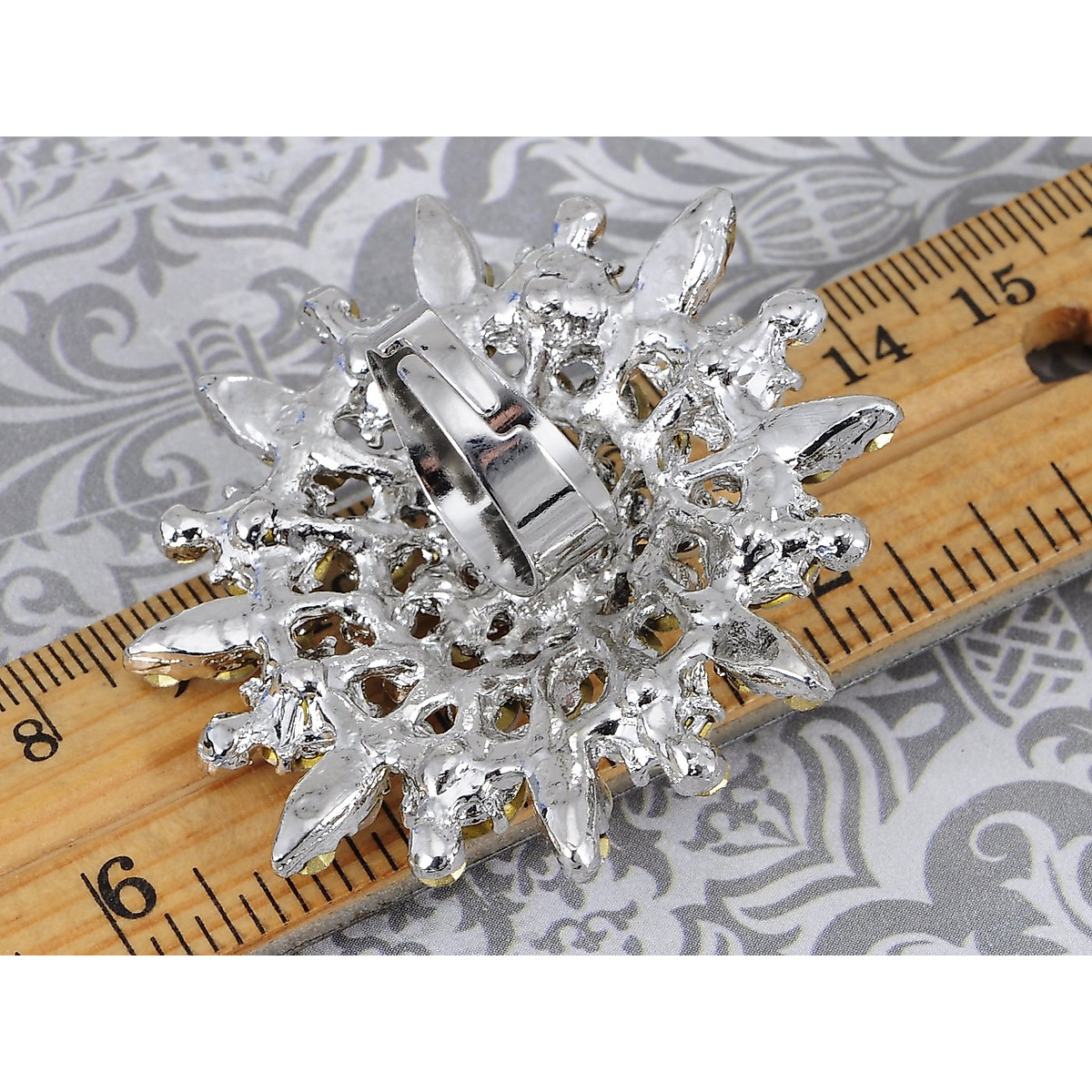 Alilang Adustable Silvery Tone Iridescent Clear Crystal Colored Rhinestones Floral Ring