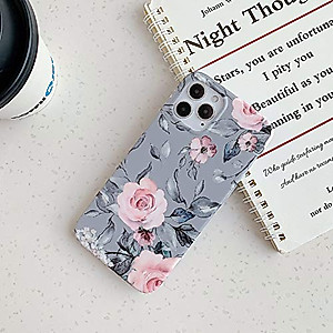 YeLoveHaw Designed for iPhone 14 Pro Case for Women Girls, Soft Slim Full-Around Protective Cute Case, Floral & Purple Gray Leaves Pattern, Compatible with iPhone 14Pro 2022 6.1'' (Pink Flowers)