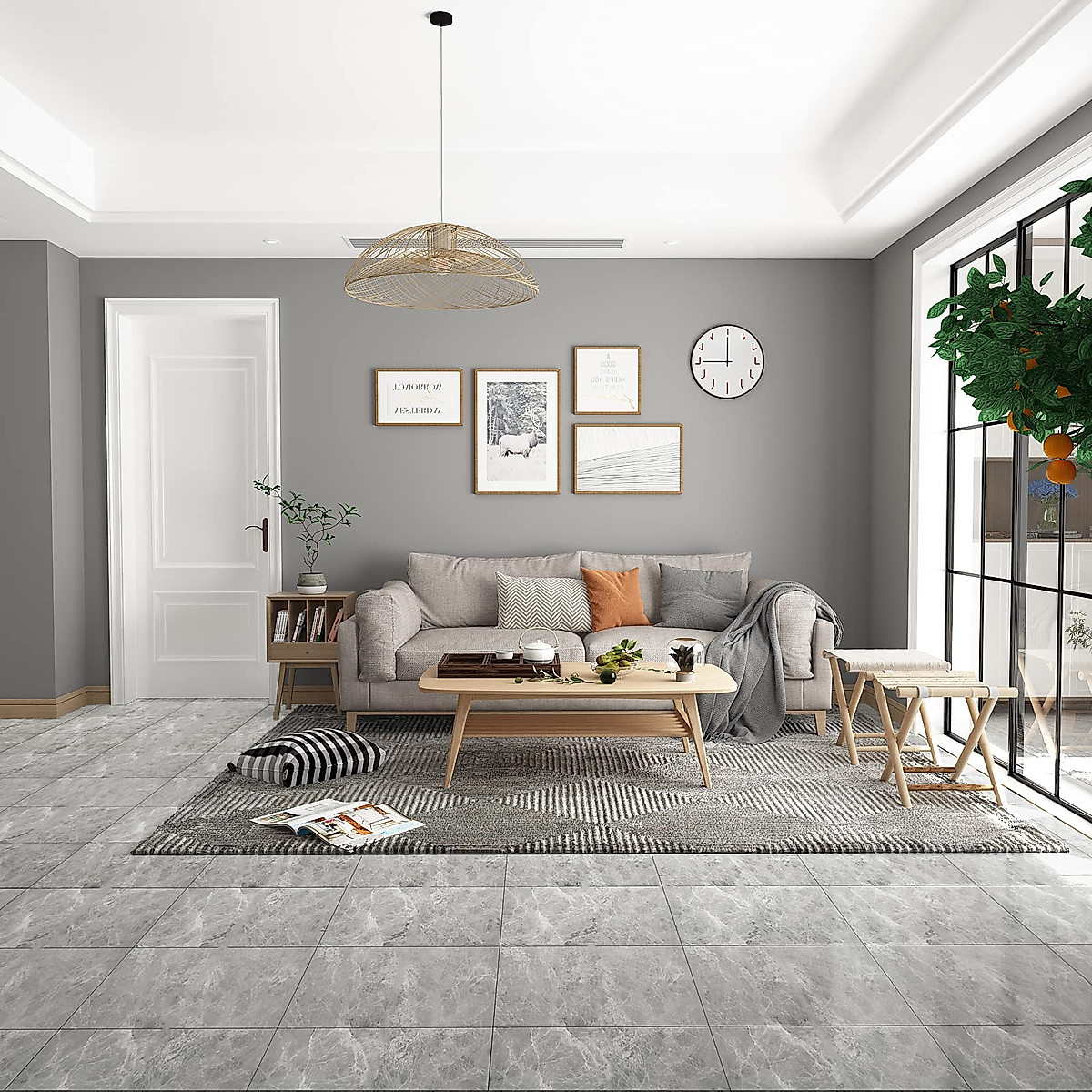 VEELIKE Dark Grey Marble Peel and Stick Floor Tile 12"x24" Waterproof Vinyl Flooring Tiles Self Adhesive Removable Stick on Tiles Stickers Flooring for Bathroom Kitchen Bedroom Garage Decor 24 Pack